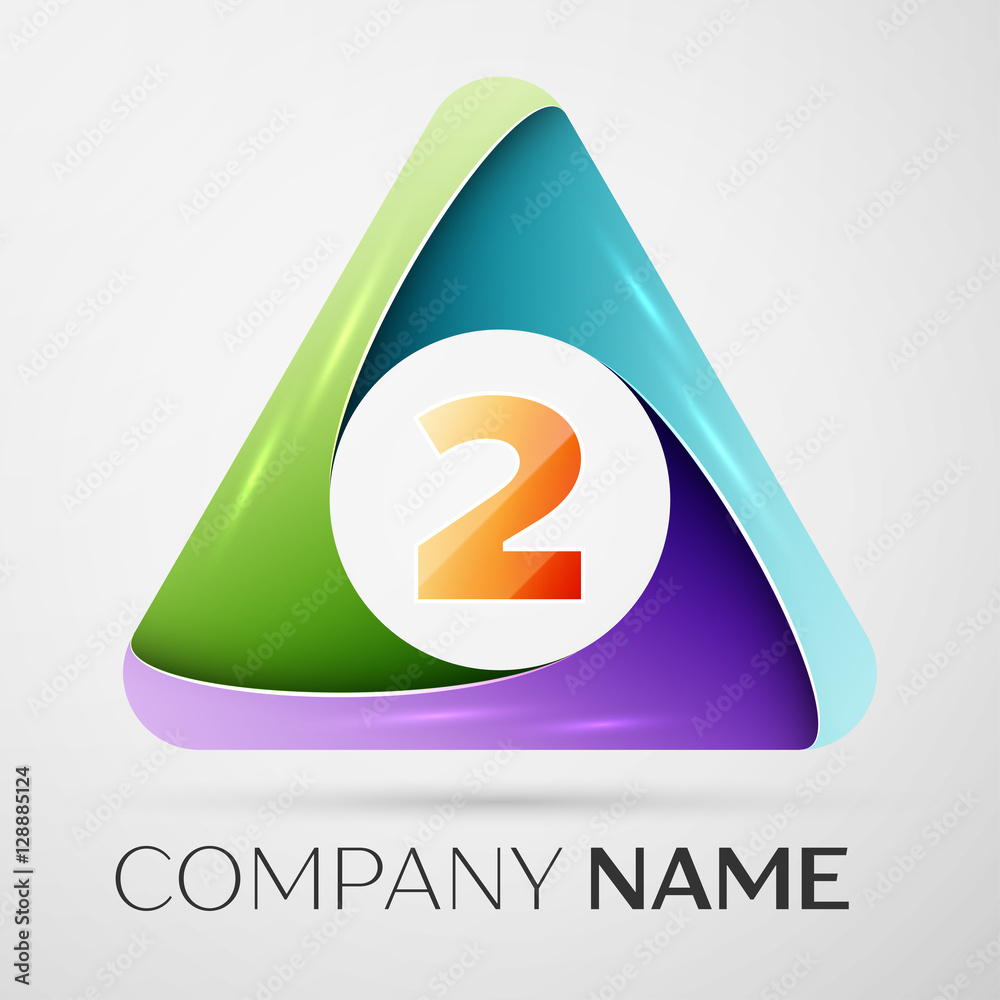 Number two vector logo symbol in the colorful triangle on grey ...