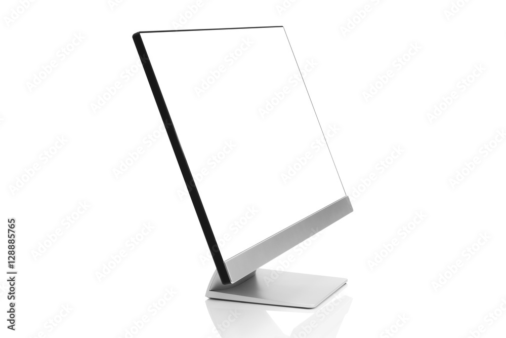 Sleek modern computer display with blank white screen, front side view ...