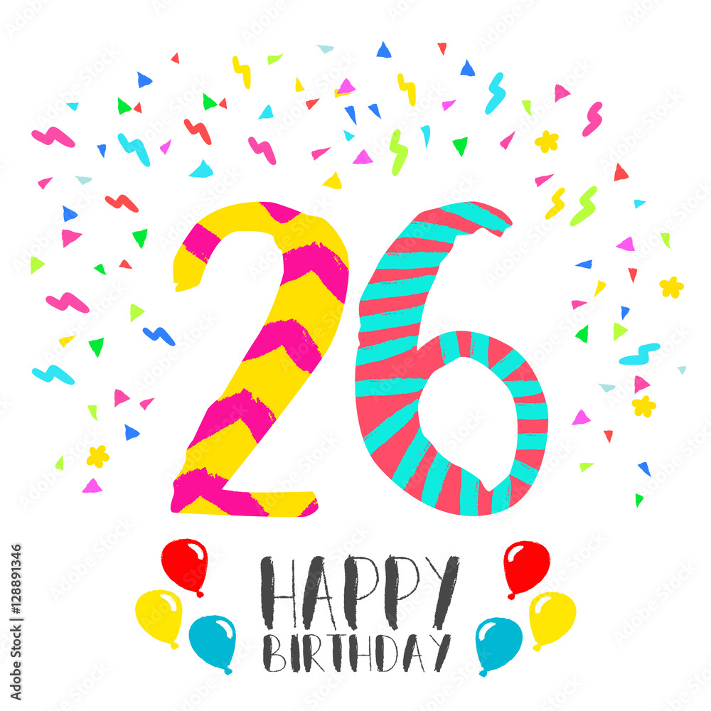 Happy Birthday for 26 year party invitation card Stock Vector | Adobe Stock