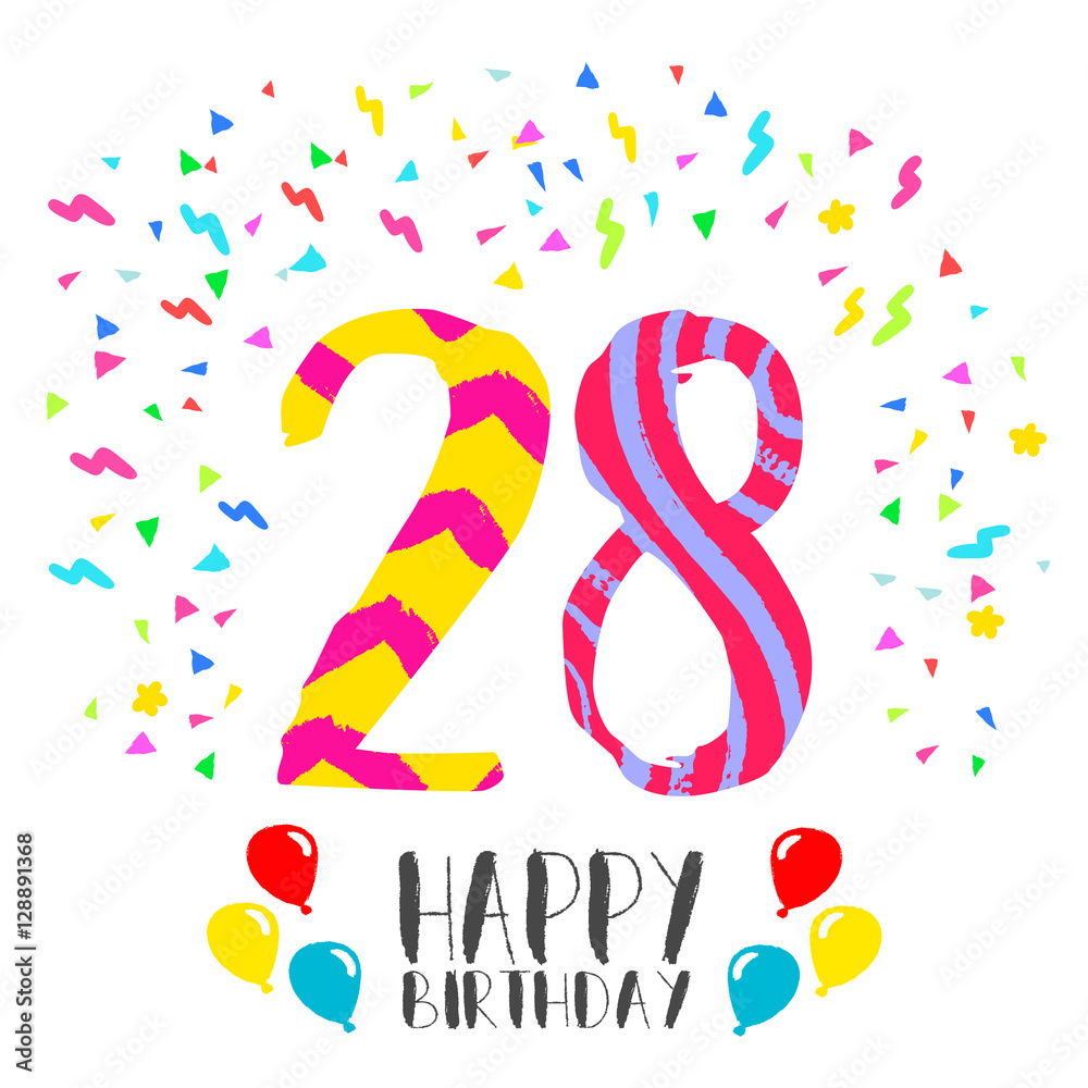 Happy Birthday for 28 year party invitation card Stock Vector | Adobe Stock