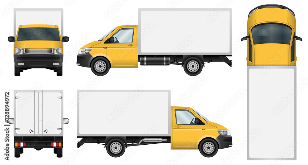 Yellow delivery van vector template. Isolated mini truck on white ...