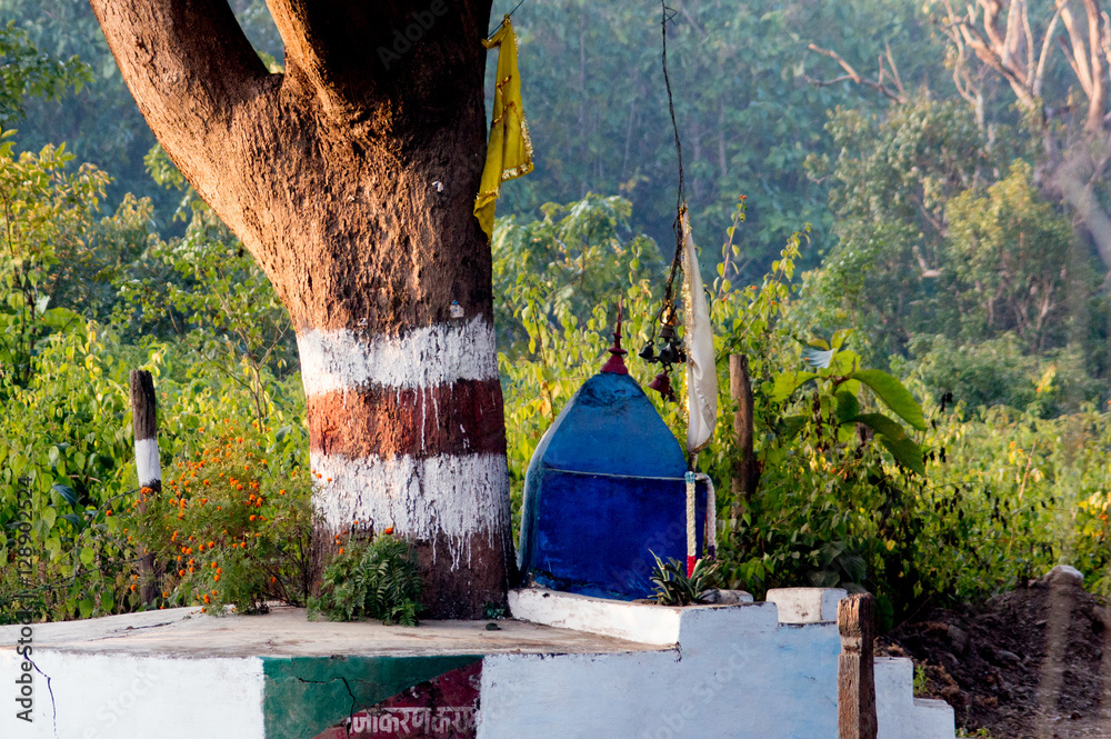 Small roadside temple under the shade of tree Stock Photo | Adobe Stock