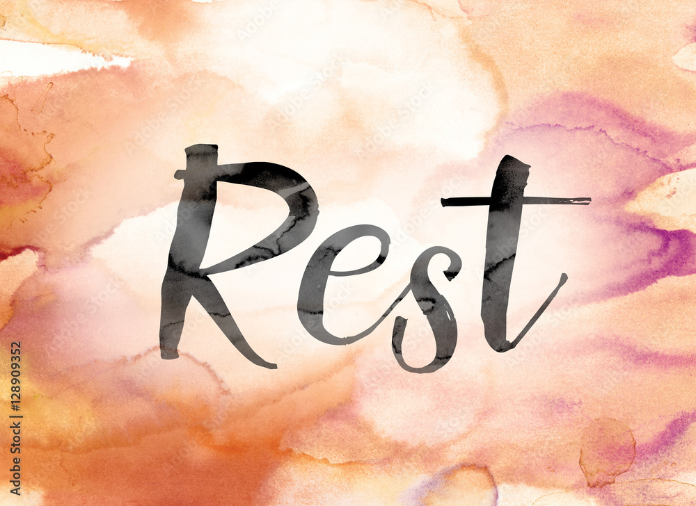 Rest Colorful Watercolor and Ink Word Art Stock Illustration | Adobe Stock