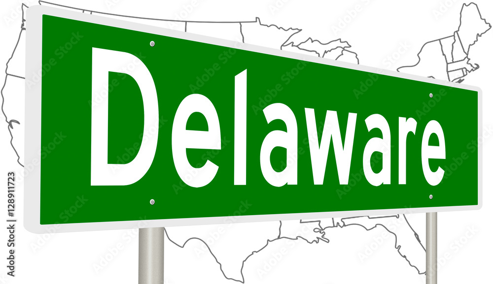 A 3d rendering of a green highway sign for Delaware with United States ...