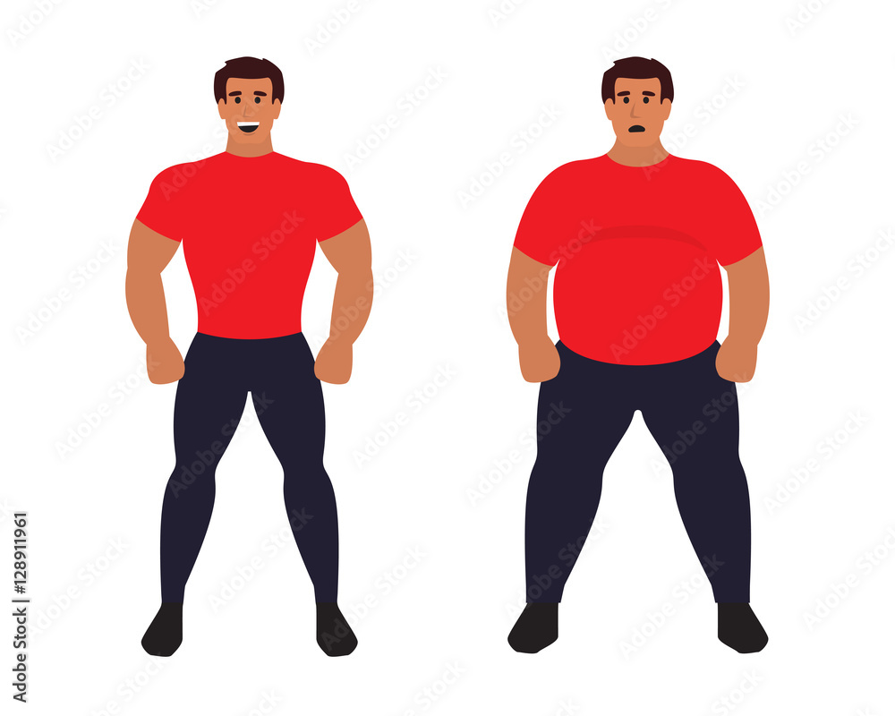 Fat vs slim man. Healthy Sport athletic body comparing to unhealthy ...