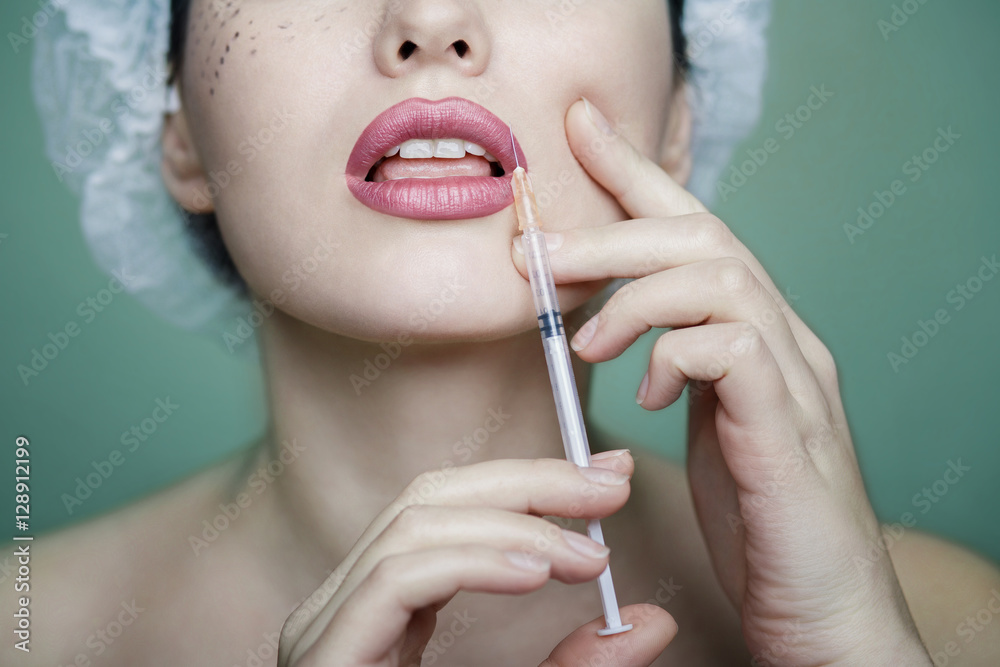 lips increase injection beauty needle mouth teeth Stock Photo | Adobe Stock