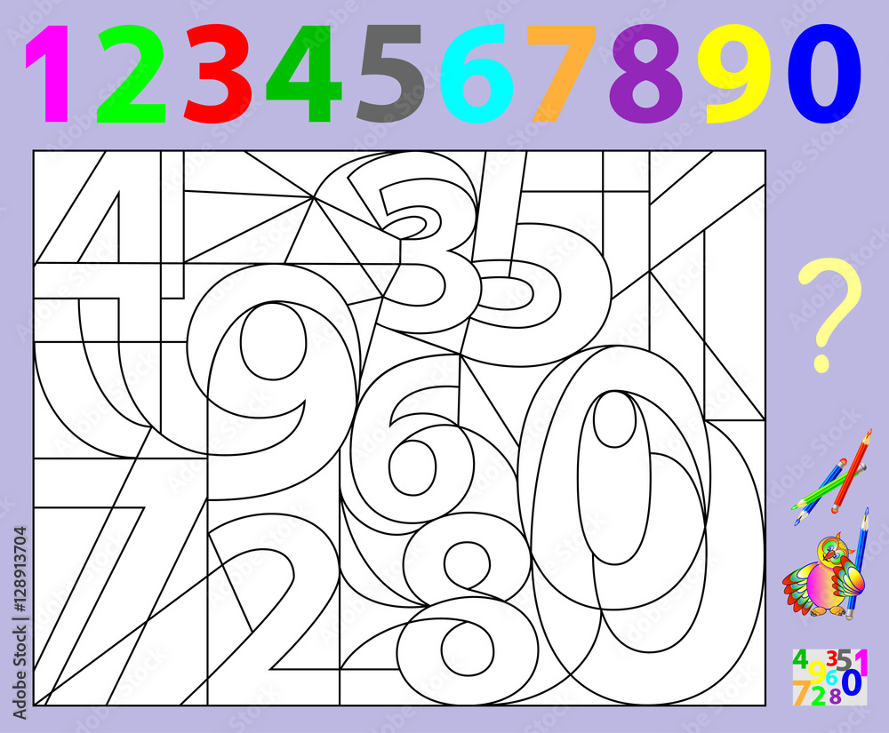 Educational page for young children. Need to find the hidden numbers ...