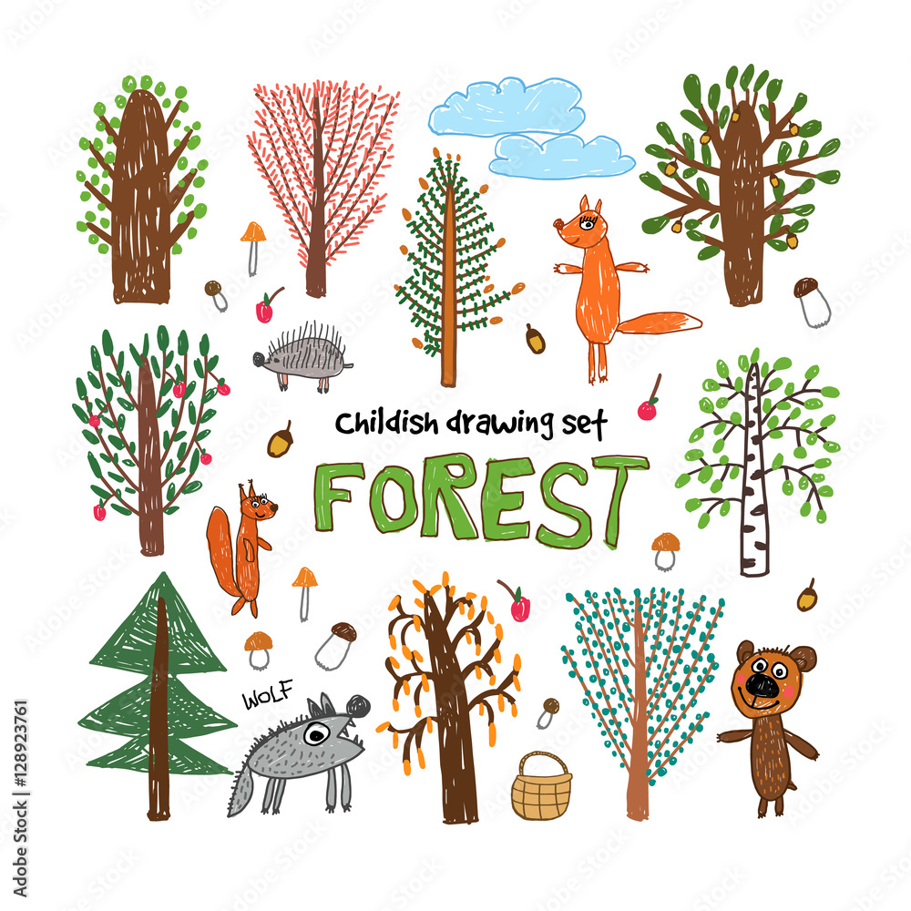 Forest Drawing With Animals For Kids