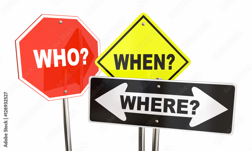 Who When Where Questions Road Signs Words 3d Illustration Stock ...