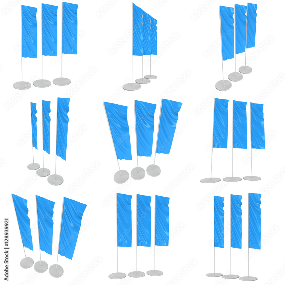 Flag Blank Blue Expo Banner Stand Set. Trade show booth. 3d render ...