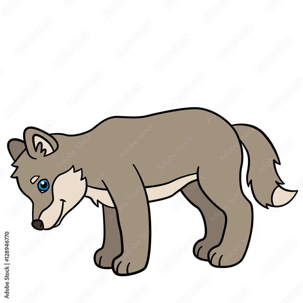 Cartoon animals. Little cute baby wolf smiles. Stock Vector | Adobe Stock