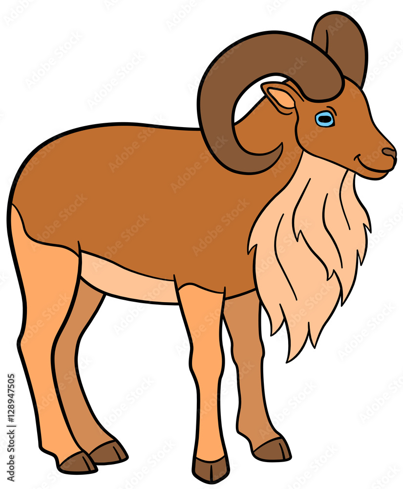 Cartoon animals. Cute beautiful urial smiles. Stock Vector | Adobe Stock