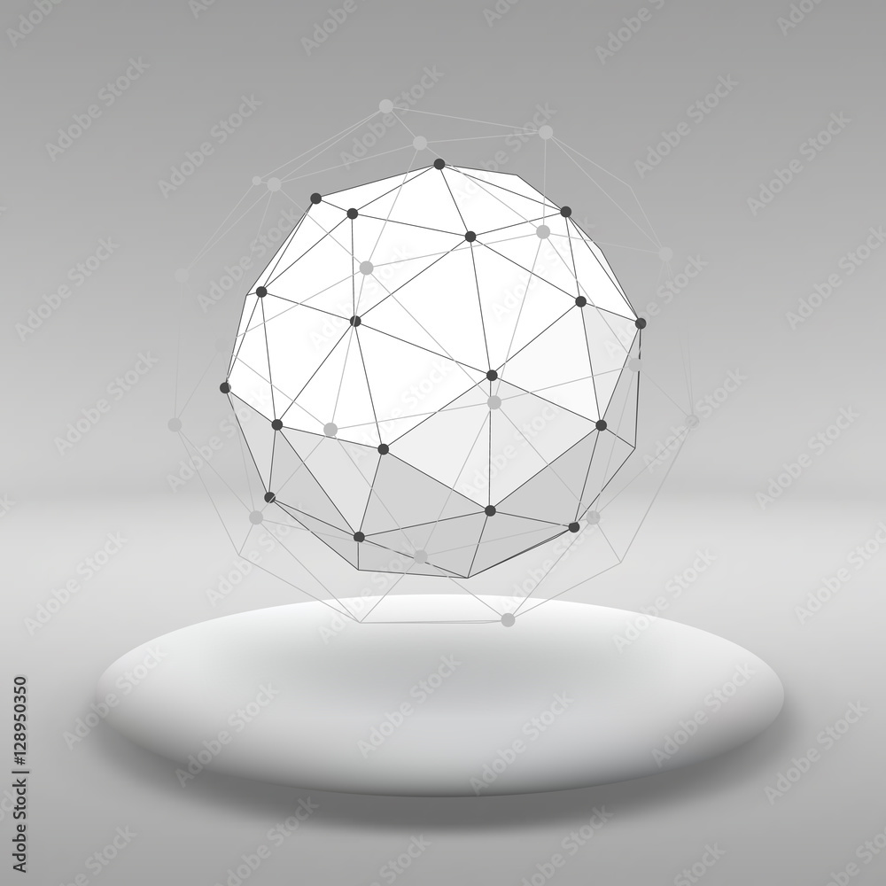 Hanging ball made of lots of smaller polygons in the large empty room ...