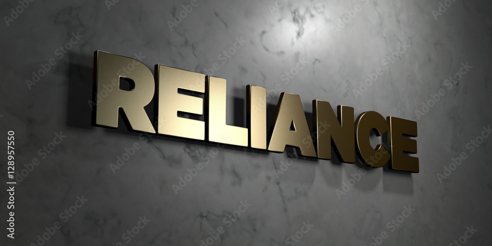 Reliance - Gold sign mounted on glossy marble wall - 3D rendered ...