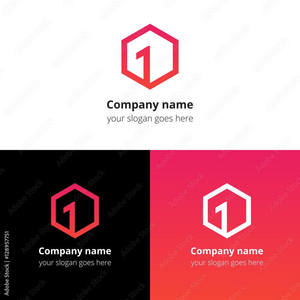 One, first number in cube logo. Top square, number one, frame, premier ...