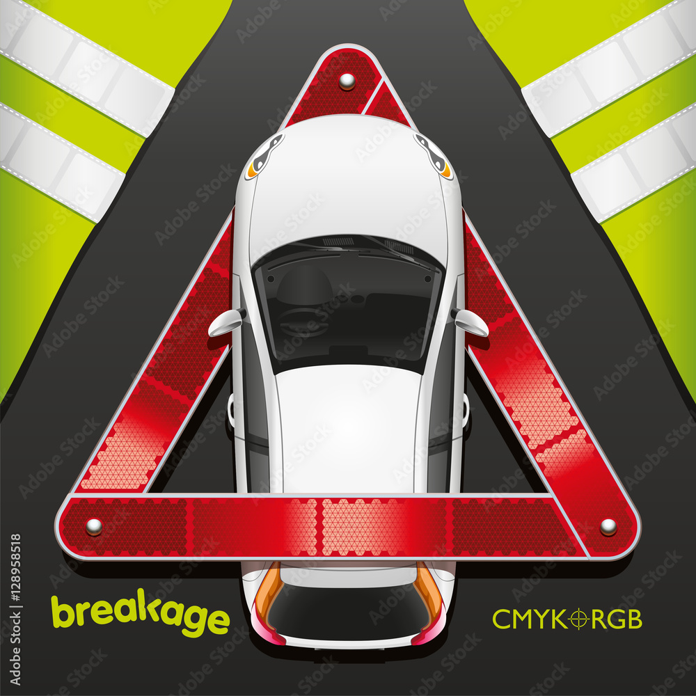Car and Breakdown Triangle/The car in a breakdown triangle with ...