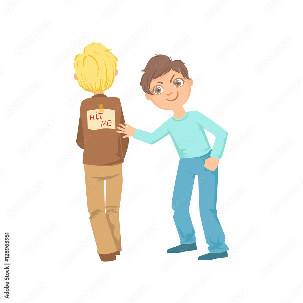 Boy Pinning Joke Poster On Another Kids Back Teenage Bully ...
