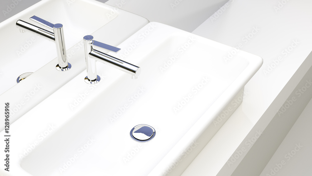 Modern white sink in a soft light on white background 3d illustr Stock ...