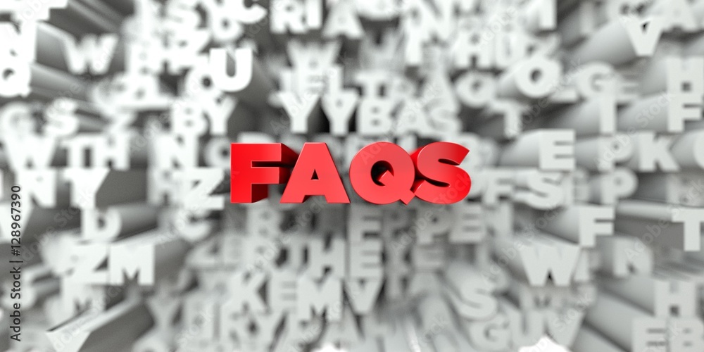 FAQS - Red text on typography background - 3D rendered royalty free ...