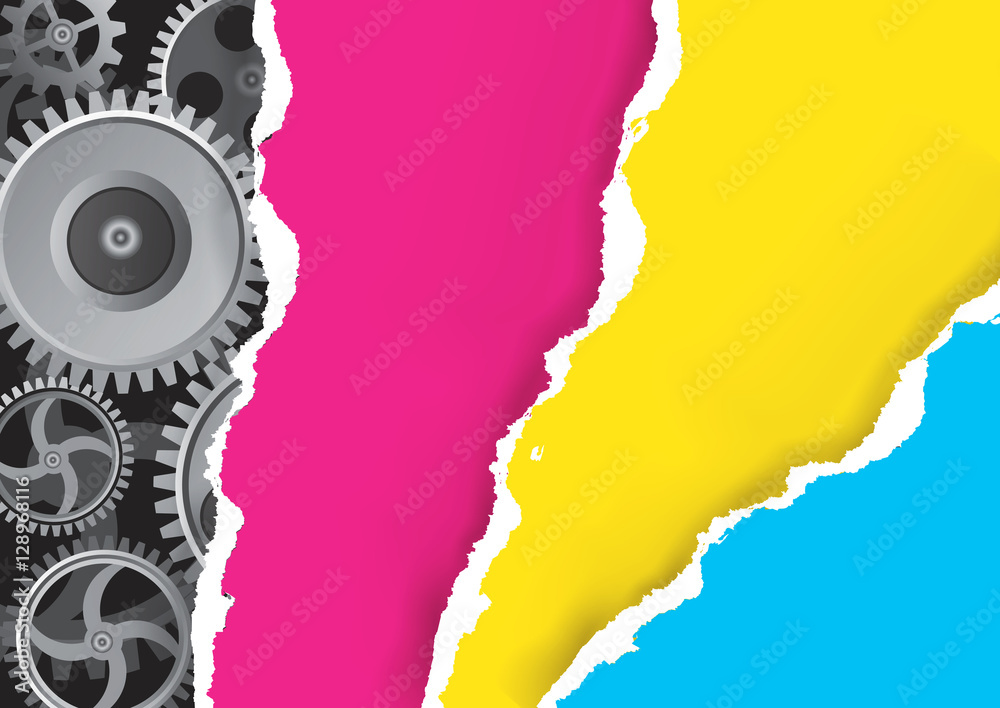 Ripped Paper With Print Colors and gear. Colorful Ripped paper with ...