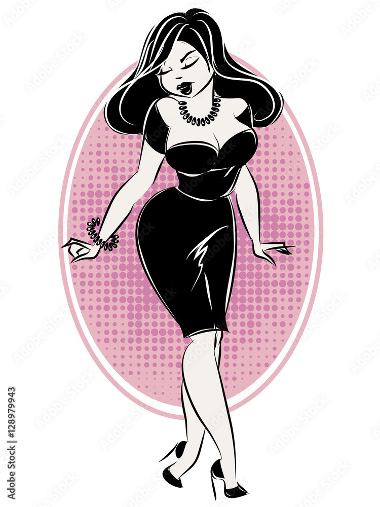 Black And White Pin Up Sexy Woman Hand Drawn Vector Illustration Stock