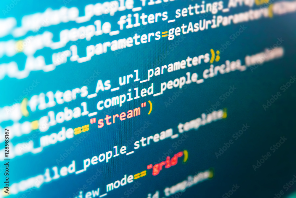 Programmer developer screen. Abstract source code background. Digital ...