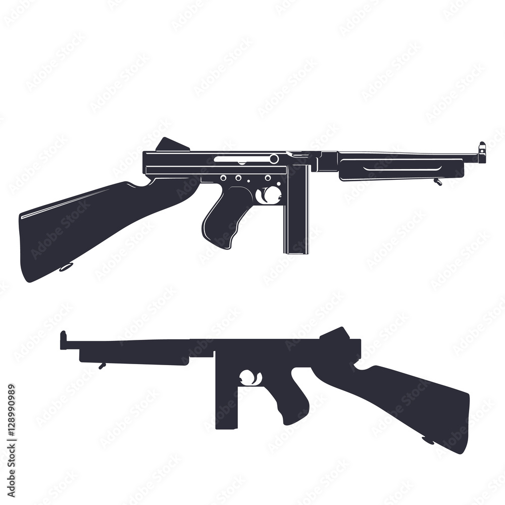 american submachine gun isolated on white, vector illustration Stock ...