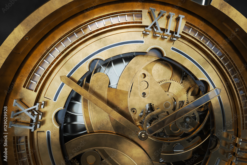 Abstaract 3d rendering illustration of watches with gears. Old looking ...