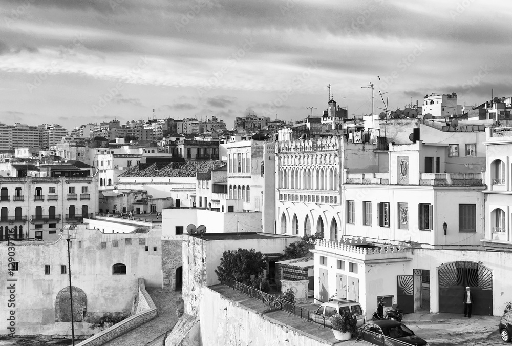 Tangier city and port, coastal landscape, Morocco, Africa Stock Photo ...