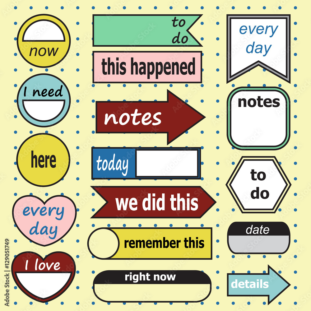 Big Set Vector, Notes, Stickers, Labels, Tags with Illustrations and ...