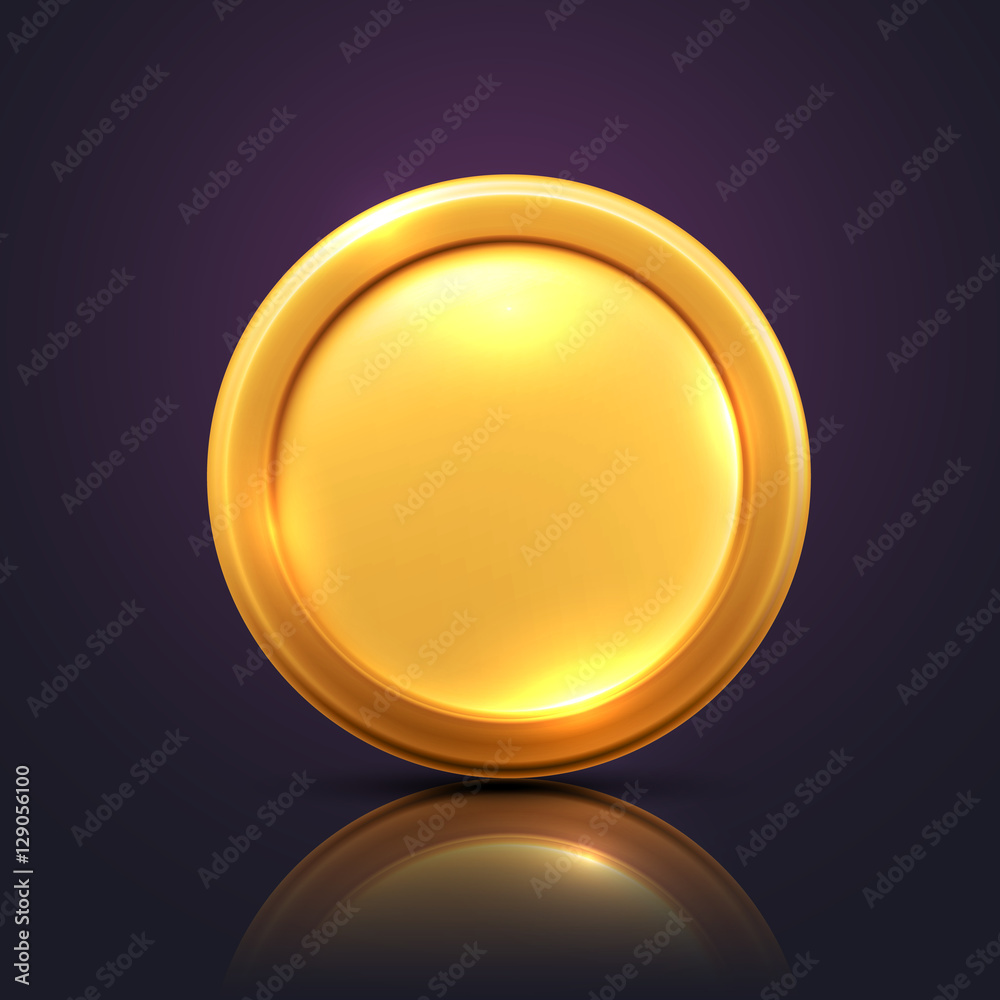 Vector illustration of gold coin with reflection on dark Stock Vector ...