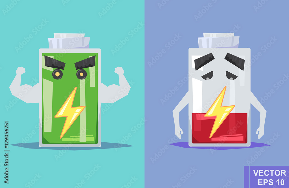 Low battery and full. Vector flat illustration. cartoon image Stock ...