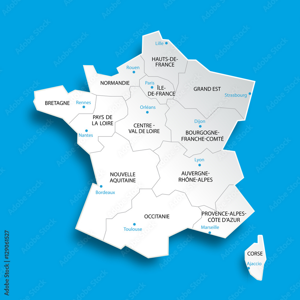 Carte de France 13 régions (nouveaux noms) Stock Vector | Adobe Stock