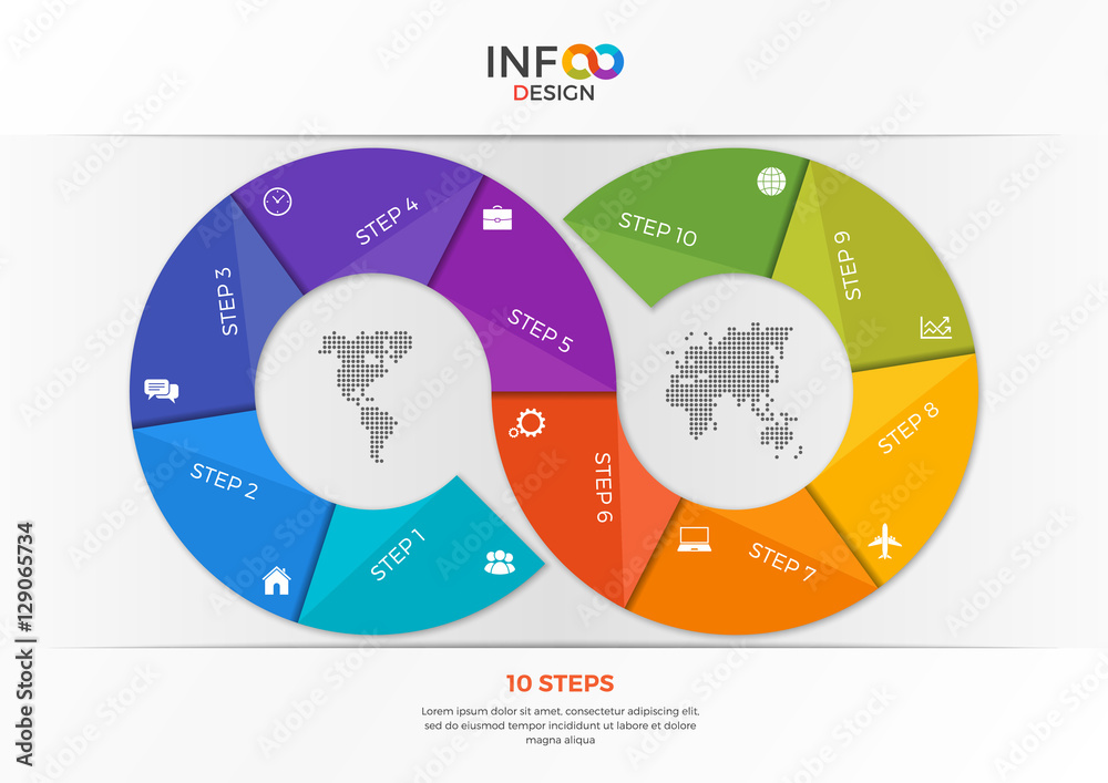 Infographic template in the form of the infinity sign with 10 steps ...