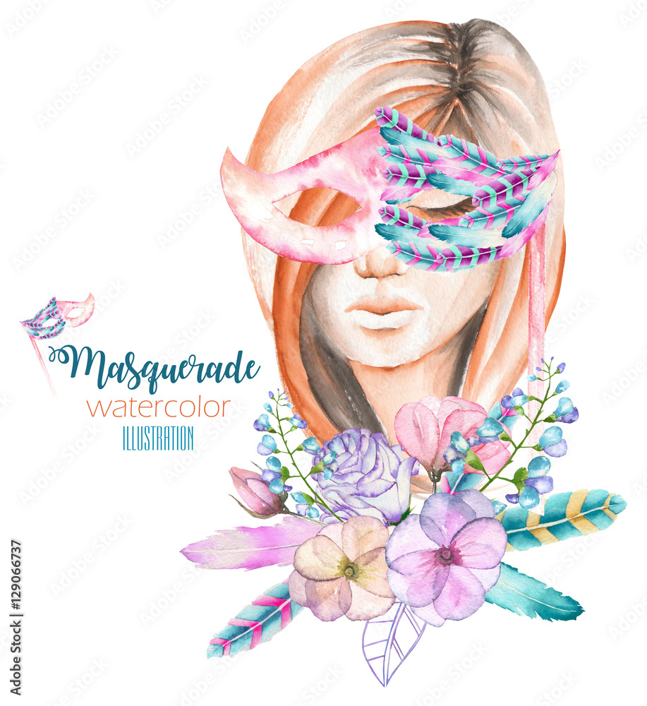 Masquerade theme illustration of female image masked in Venetian style ...