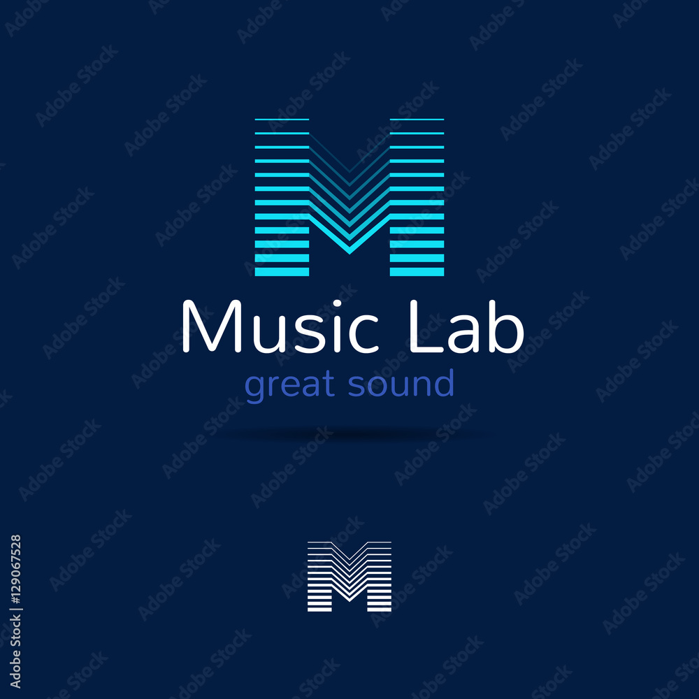 M letter music logo template. Creative equalizer music studio brand ...