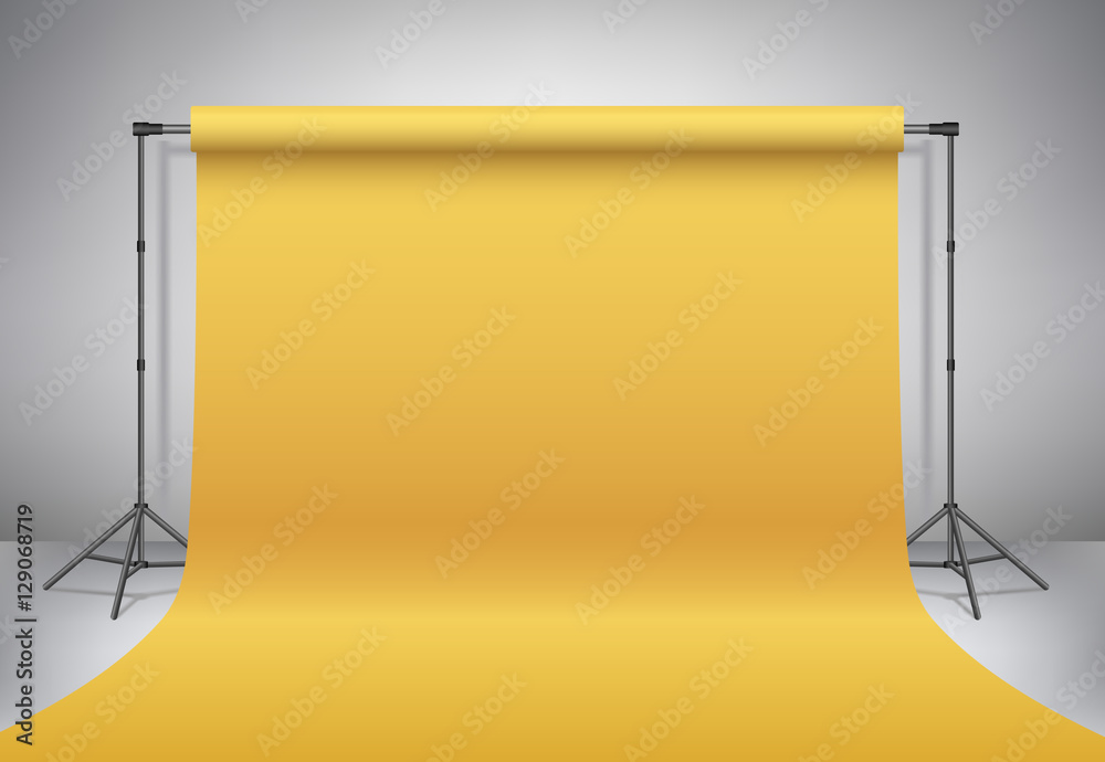 Empty photo studio. Realistic 3D template mock up. Backdrop stand ...