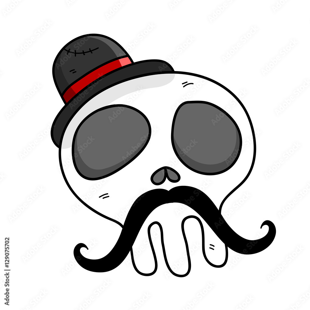 Hipster Skull Mustache. A hand drawn vector cartoon illustration of a ...