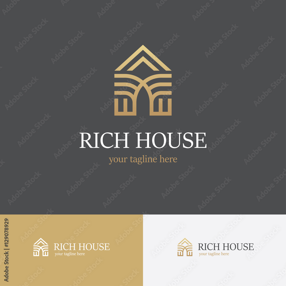 Linear golden house logo Stock Vector | Adobe Stock