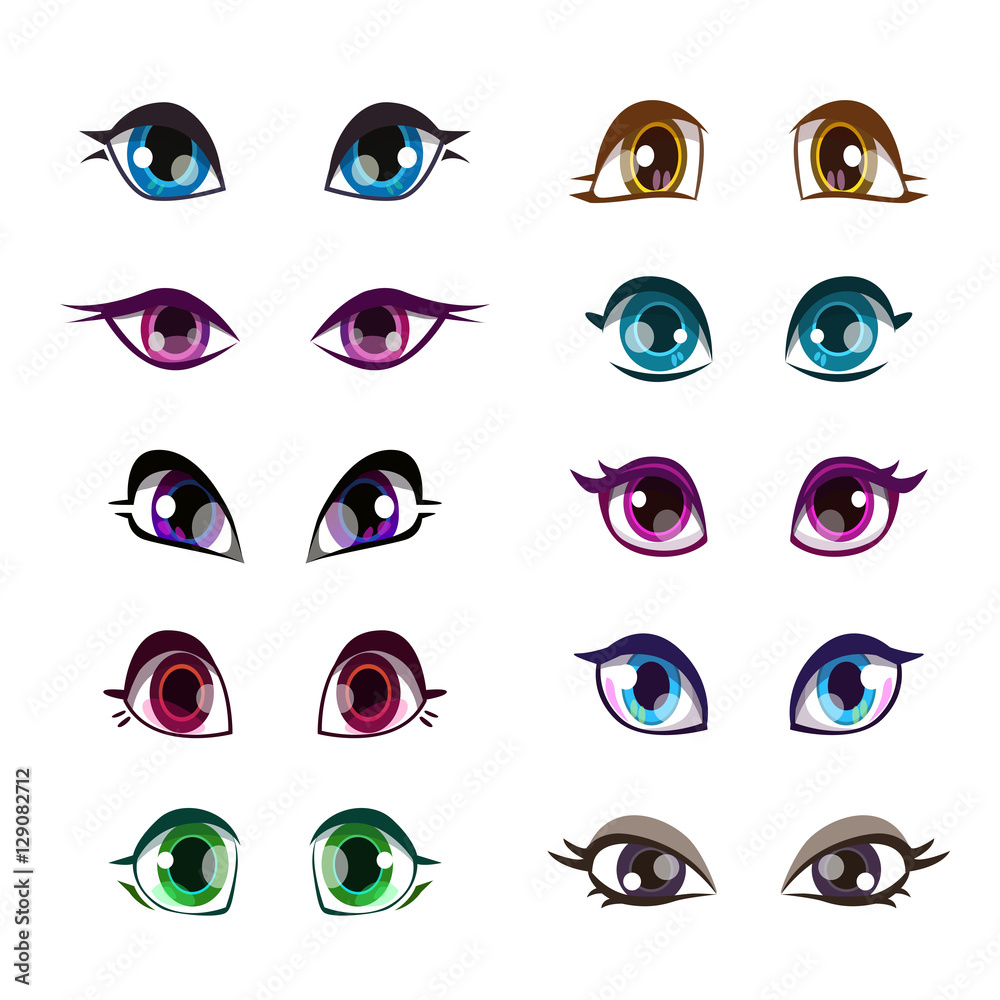 Cartoon girls eyes set. Stock Vector | Adobe Stock