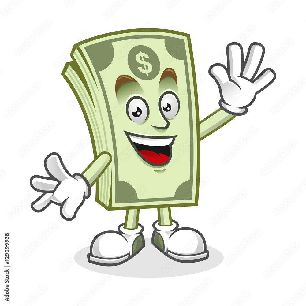 Greeting Dollar bill mascot, Money character, Dollar cartoon Stock ...