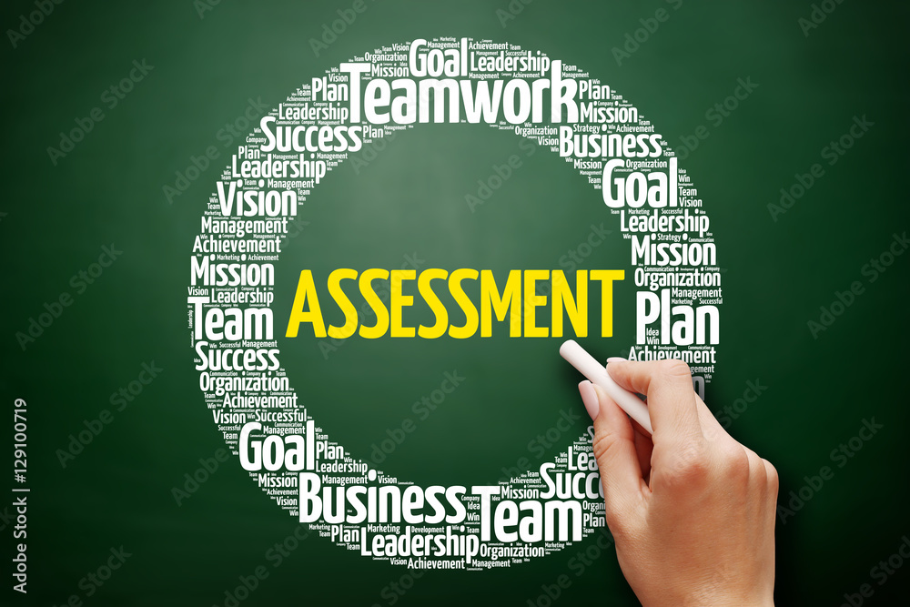 ASSESSMENT word cloud collage, business concept on blackboard Stock ...