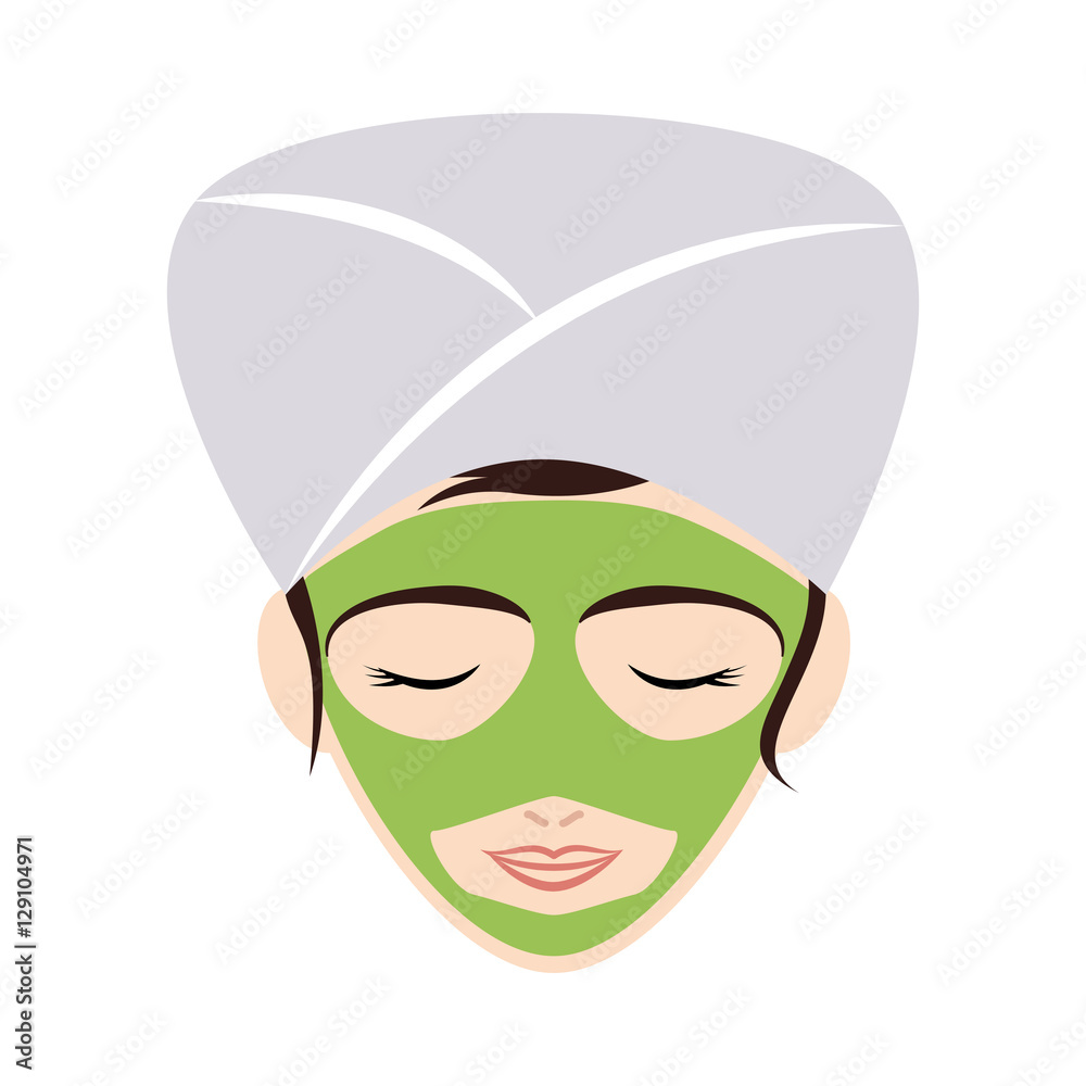 cartoon woman face with relaxation mask. natural spa center concept ...