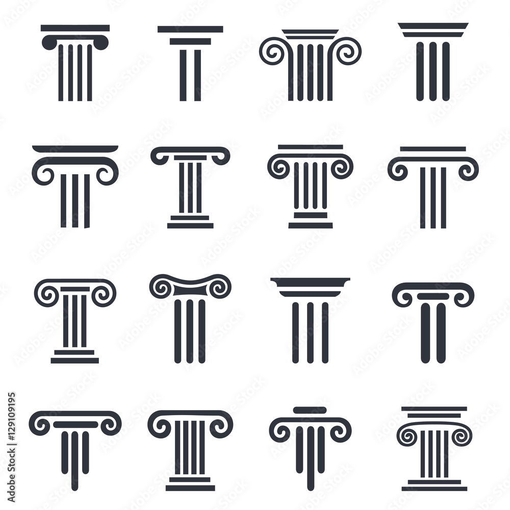 black column icons. Ancient columns vector icon set. Vector black column icons set on white ...