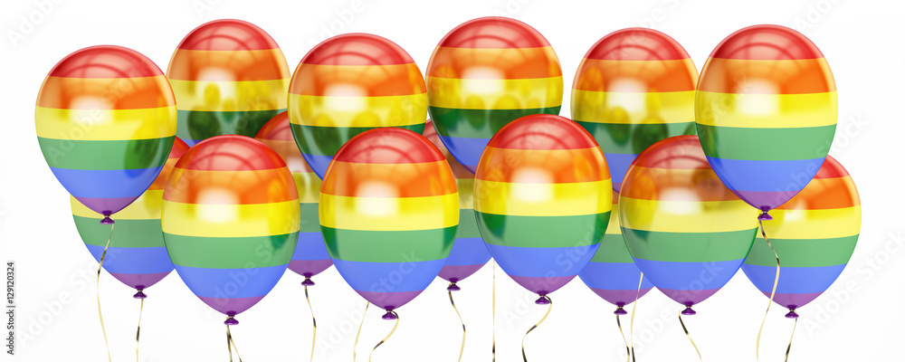 balloons with rainbow gay pride flag, 3D rendering Stock Illustration ...