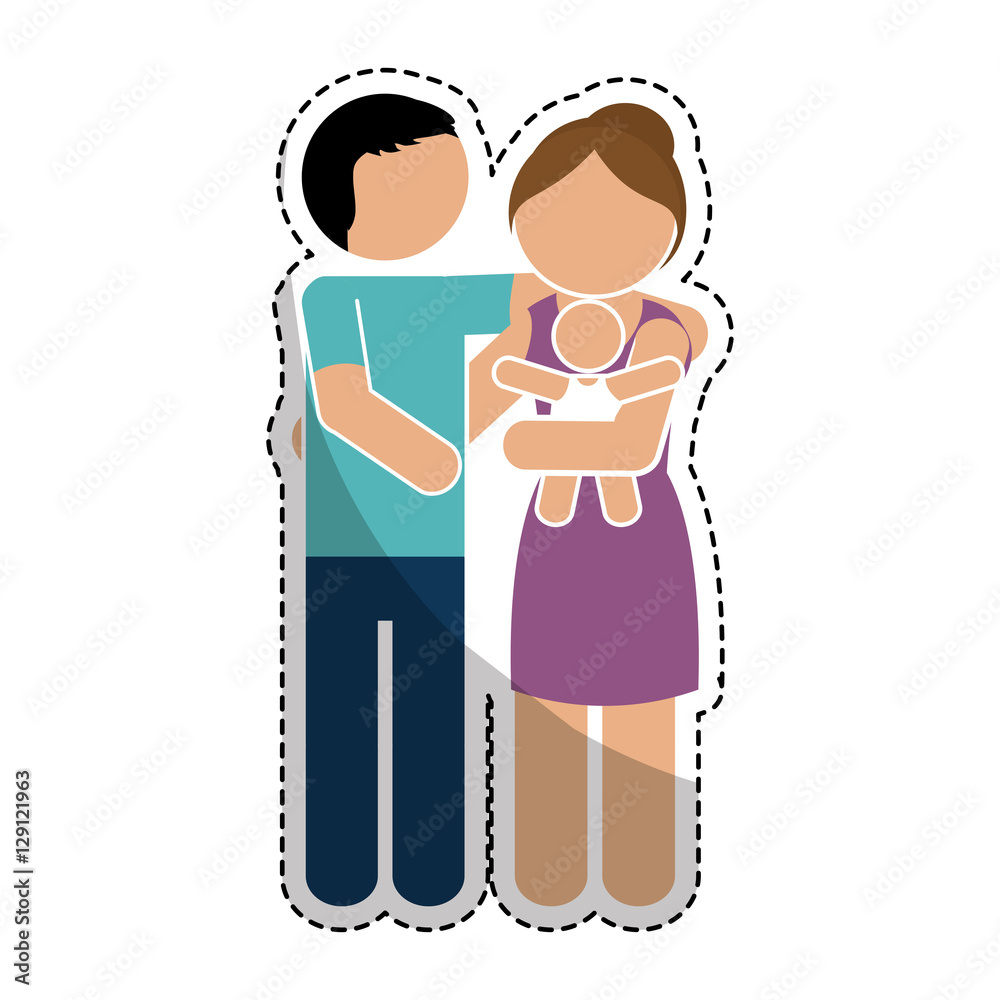 sticker of family of parents and baby over white background. colorful ...