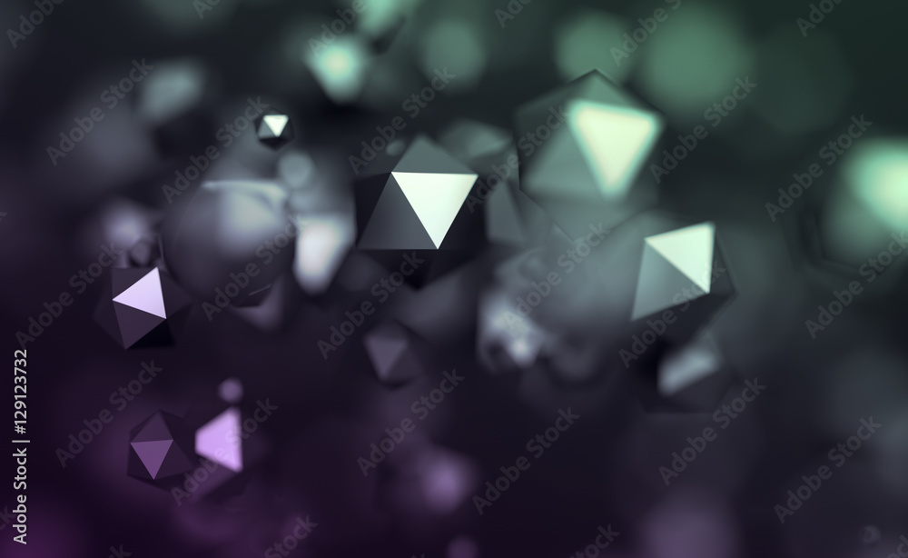 Abstract 3d rendering of chaotic low poly particles. Flying polygonal ...