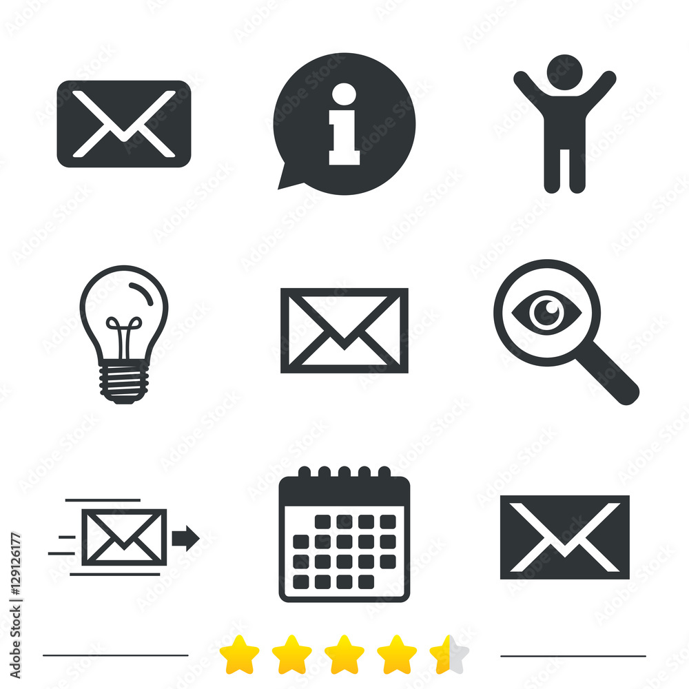 Mail envelope icons. Message delivery symbol. Post office letter signs ...