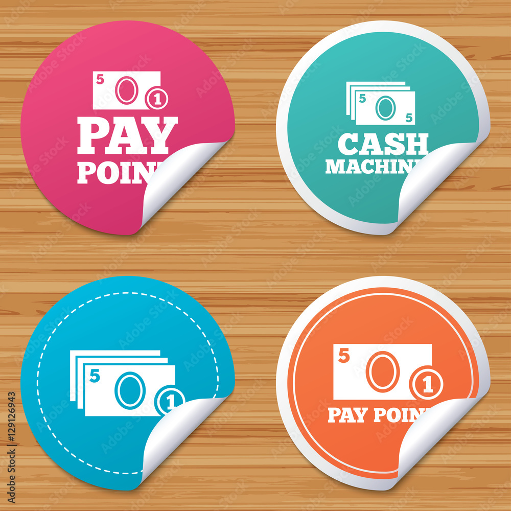 Vecteur Stock Round stickers or website banners. Cash and coin icons ...