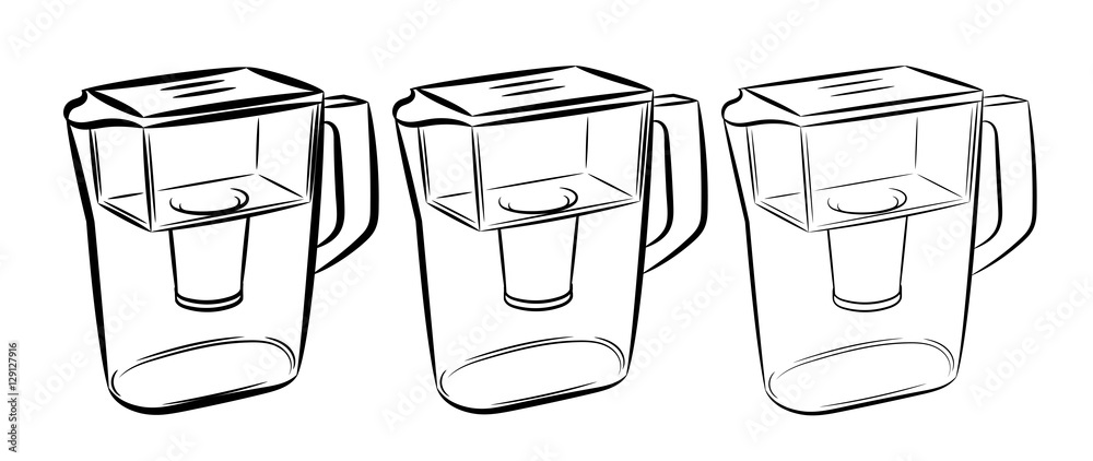 Water purification filter. Transparent pitcher. Tracery hand drawn ...